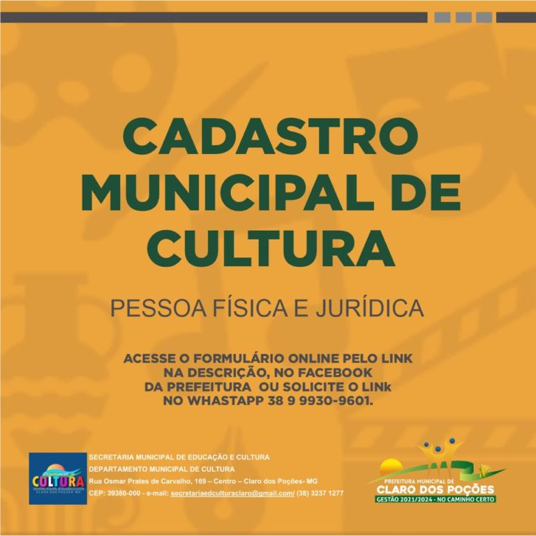 Cadastro Municipal de Cultura – Claro Dos Poções Governo Municipal